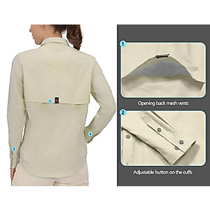 Little Donkey Andy Women's UV Protection Shirt, Breathable Long Sleeve Hiking Shirt, Air-Holes Tech Light Khaki Heather M