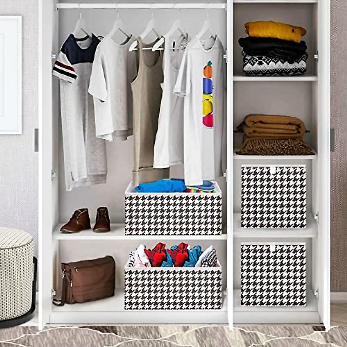 Cube Storage Bins 11 x 11 Houndstooth Black Storage Cubes for Shelf Closet Collapsible Cubby Organizer Basket