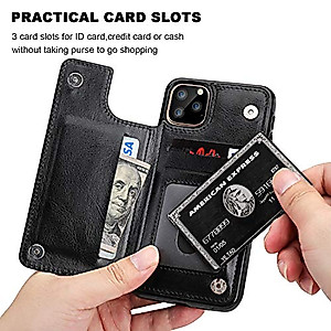 iPhone 11 Pro Max Wallet Case with Card Holder,OT ONETOP PU Leather Kickstand Card Slots Case,Double Magnetic Clasp and Durable Shockproof Cover for iPhone 11 Pro Max 6.5 Inch(Black)