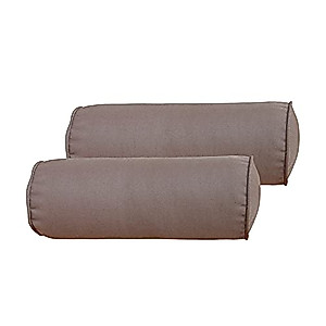 COZPLEN Indoor/Outdoor Bolster Pillows, 16x6 inches Solid Round Lumbar Cylinder Throw Pillows for Outdoor Furnitures, Set of 2, (Coffee)