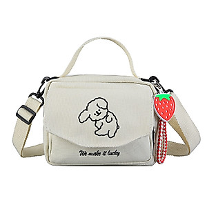 NCDUANSAN Kawaii Backpack Girl People Messenger Bag Mini Small Backpack Cute Korean INS Puppy Pattern(White)