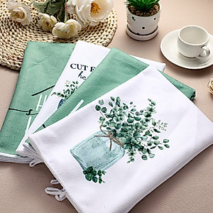 Bencailor 4 Pieces Eucalyptus Kitchen Towels 16 x 24 Inch Green Dish Towels Greenery House Hand Towels Absorbent Soft Microfiber Tea Towels for Home Wedding Kitchen Drying Towel