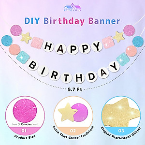 Fttoyoly 145 Pcs DIY Friendship Bracelet Birthday Banner, 5.4 ft Glitter Customizable Happy Birthday Banner Birth-Tay Era Tour Decorations for Birthday Era, Graduation Party Decorations Number Included