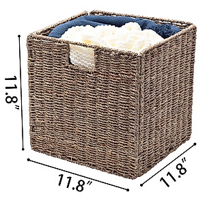 StorageWorks Rectangular Wicker Baskets for Shelves, Natural Seagrass Storage Baskets with Linings, 2-Pack