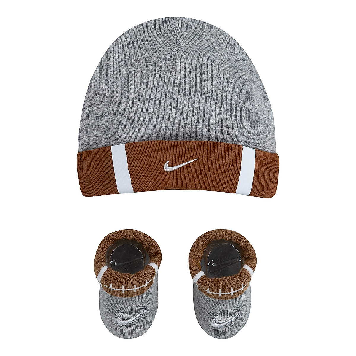 NIKE Children's Apparel Baby Hat and Bootie Two Piece Set, Grey Football Cuff, 0/6M