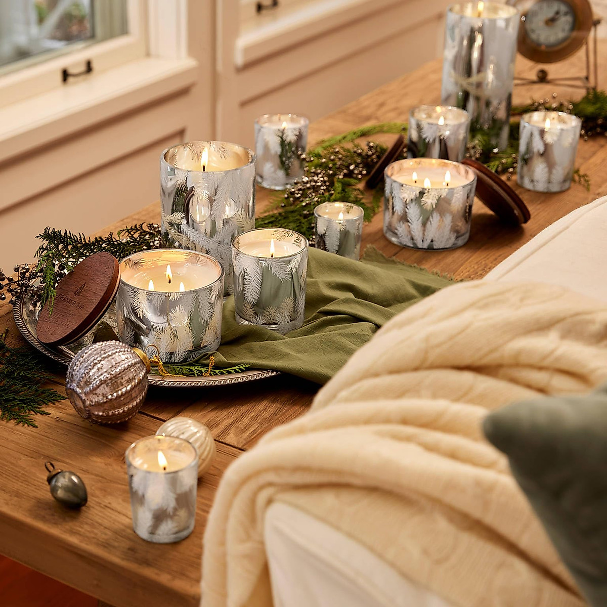 Thymes Luminary Frasier Fir Candle - Scented Candle - Luxury Home Fragrance - Home Decor & Bathroom Accessories - Frasier Fir Pine Scent - Silver Candle - 20 Oz