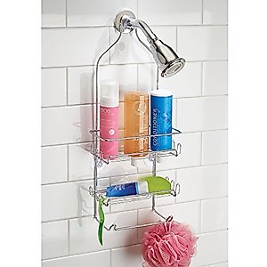 iDesign Milo Metal Wire Hanging Shower Caddy, Baskets and Towel Bar for Shampoo, Conditioner, and Soap with Hooks for Razors, Towels, and More, 9" x 4.5" x 21.25", Set of 2 - Chrome