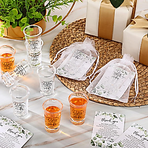 Uiifan 100 Sets Wedding Favors for Guests Acrylic Wedding Short Glasses Cheers to Love Clear Shot Glasses Wedding Wine Glasses with Thank You Cards Organza Bags for Wedding Party Souvenirs Gifts
