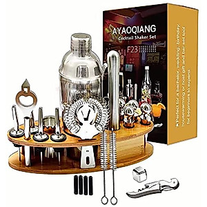Cocktail Shaker Set with Stand, 24 Pcs 750mL Stainless Steel Cocktail Bartender Kit with Stand,Perfect Home Bartending Kit and Martini Cocktail Shaker Set for an Awesome Drink Mixing Experience