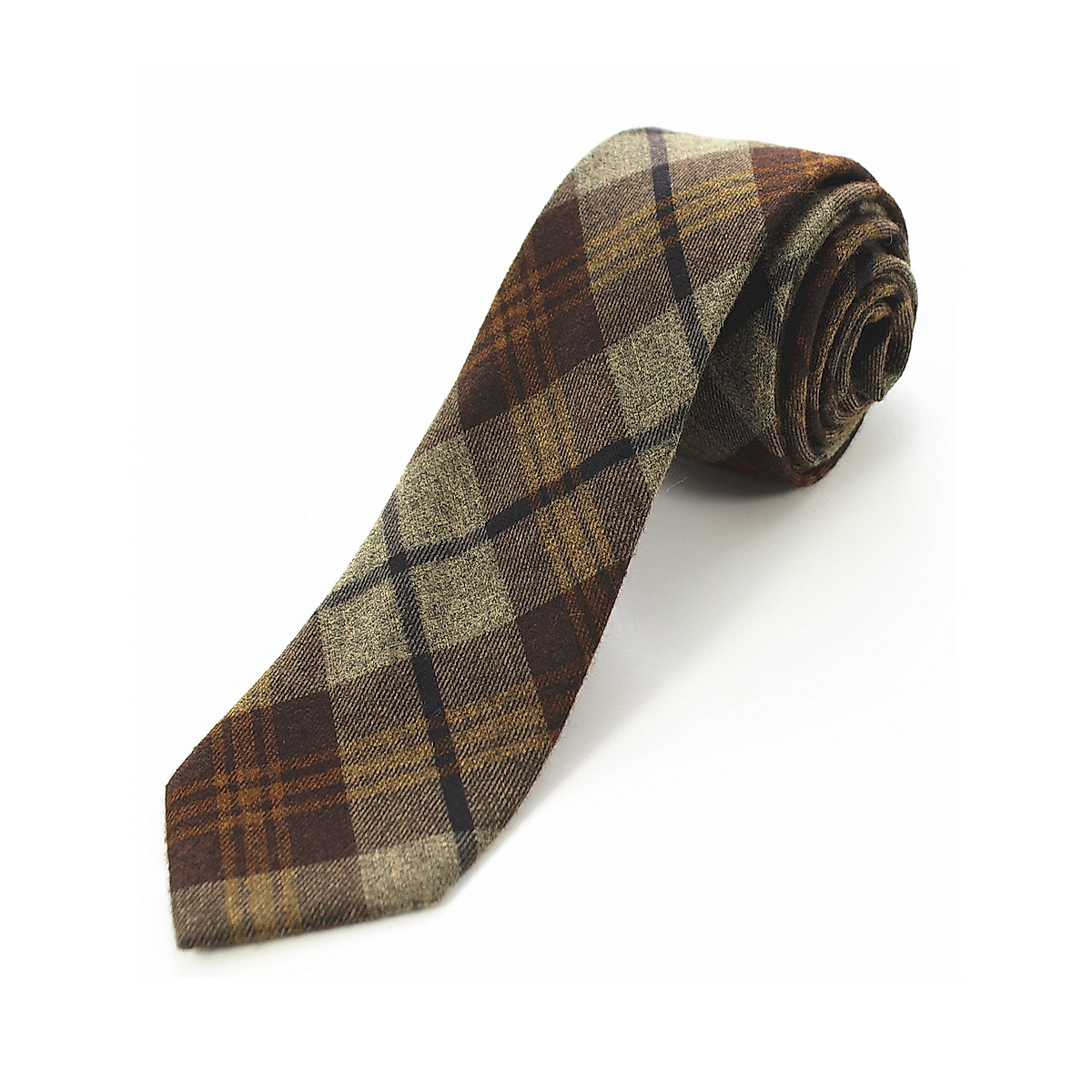 JEMYGINS 2.4" Mens Cotton Skinny Tie Plaid Cashmere Wool Necktie (16)