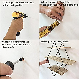 Hoofaway Wall Mounted Storage Shelf 3 Tier Rustic Wood Floating Shelves Decorative Shelf for Bedroom Living Room Bathroom Kitchen Office and More (Rhombus)