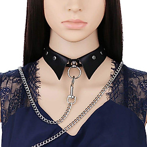 DAMSIL Punk Hauling Chain Choker PU Leather Collar Gothic Necklace Nightclub Goth Leash Belts Neck Accessories Adjustable Buckle (Black)