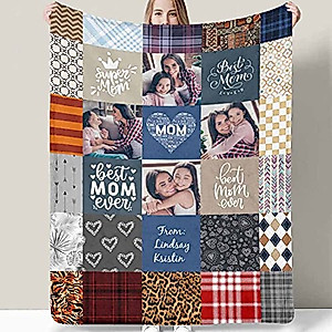 D-Story Best Mom Ever Custom Blanket Memorial Gift for Mom: Made in USA, Personalized Photo Text Throw Blanket as Gift from Daughter Son Lightweight Blanket for Bed, Camping and Travel