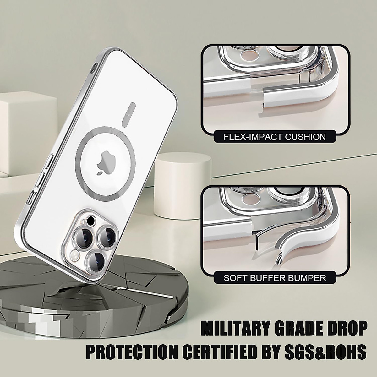 Misscase Compatible with iPhone 14 Pro Max Case with Camera Lens Protector,Full Protection Clear Magnetic Case Compatible with MagSafe Anti-Scratch Case Cover for iPhone 14 Pro Max Silver