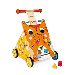 Janod Wooden Activity Baby Walker Cat - 21.1" Tall - Ages 12 Months+ - J08005