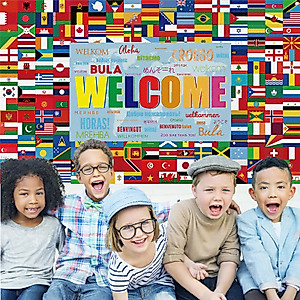 World Flags Backdrop 6x3.6ft International Welcome Backdrop Country Flags Banner Backdrop International Flag Background International Sports Events Party Decoration School Classroom Wallpaper