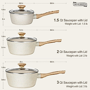 MICHELANGELO Sauce Pan with Lid, Nonstick Saucepans 1.5QT&2QT&3QT, Granite Sauce Pan 3 Piece, Stone Saucepan Set, Small Pot with Lid, Nonstick Sauce Pot Set, White