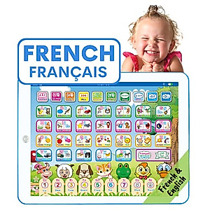 ZeenKind French & English Learning Tablet Toy for Kids 2 3 4 Years Old, Learn French Francais Alphabet Numbers Words Spelling, Interactive Bilingual Tablet Toys for Toddlers Babies