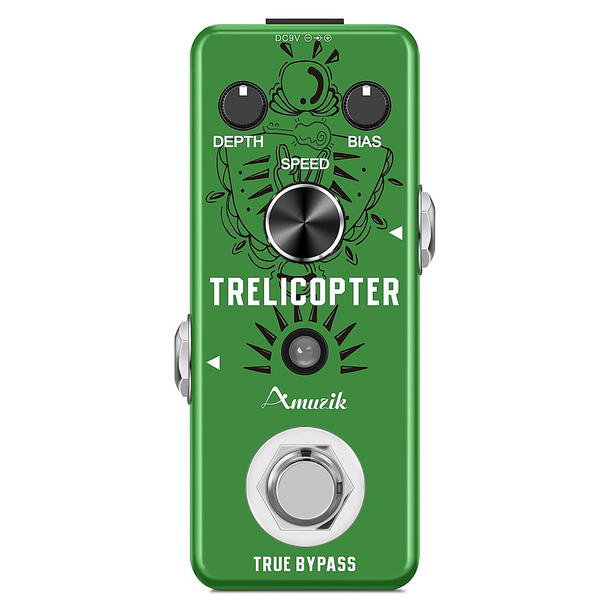 Amuzik Tremolo Guitar Effect Pedal Classic Trelicopter Effects Pedals Analog Tremolo Pedal for Electric Guitar True Bypass Mini Size