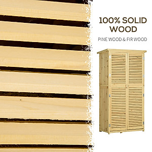 Outsunny 3' x 5' Wooden Outdoor Storage Cabinet, Garden Sheds & Outdoor Storage with Asphalt Roof & 2 Large Wood Doors with Lock, Natural