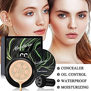 SuperThinker Air Cushion CC Cream Mushroom Head Foundation, Moisturizing BB Cream Makeup Long Lasting Matte Concealer (Natural)