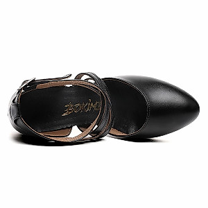 Womens Black Cross Strap Character Shoes Latin Salsa Ballroom Dance Heels Wedding Dress Pumps (8 / Black)