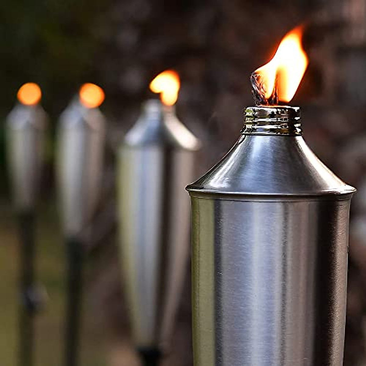 Garden Torch Set of 4 Garden Backyard Landscape Lanterns - 60 Inch Citronella Patio Metal Torch (Satin Silver) by Deco Window