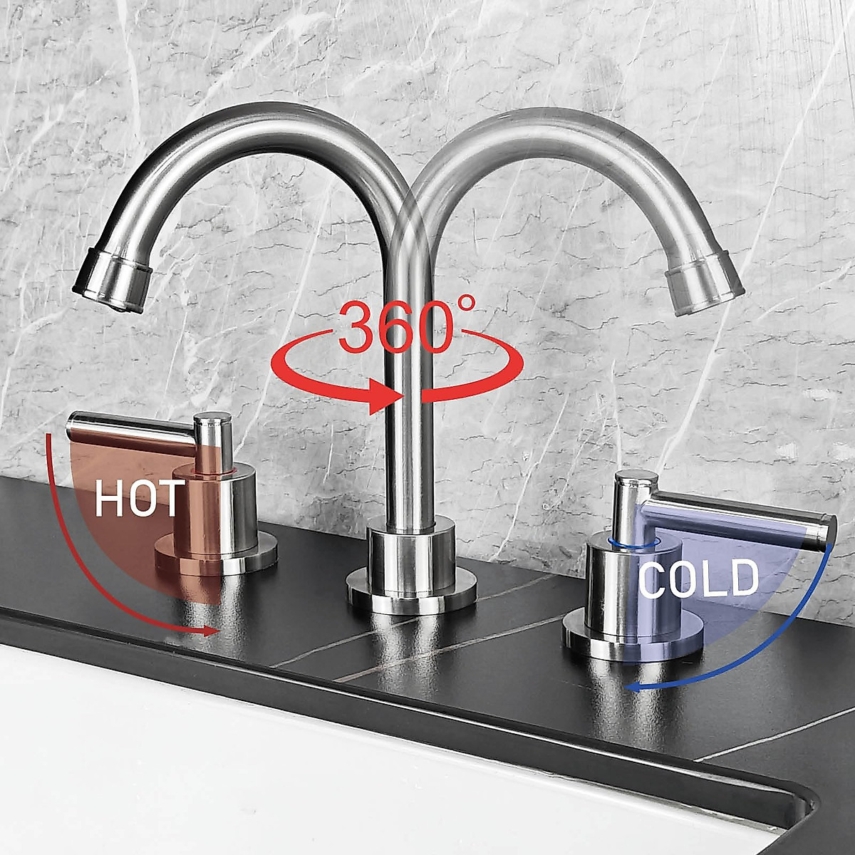 HOTTIST Widespread Bathroom Faucet for Sink 3 Hole, 2-Handle 8 inch Bathroom Sink Faucet with Pop Up Drain and Supply Hoses, Brushed Nickel