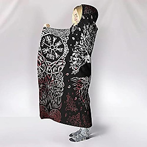 Goulagou Viking Tree of Life Hooded Blanket Super Soft Warm Sherpa Throw Blanket Plush Fleece Blanket Wearable Blanket Hoodie Blanket for Adults Teens and Children White 60x80 inch