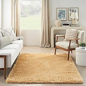 Nourison Lush Shag Modern & Contemporary Gold 7'10" x 9'10" Area -Rug, Easy -Cleaning, Non Shedding, Bed Room, Living Room, Dining Room, Kitchen (8x10)" }