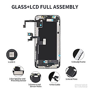 for iPhone XS Screen Replacement 5.8” With Ear Speaker and Proximity Sensor, 3D Touch LCD Display Digitizer Full Assembly with Front Earpiece Fix Tools Glass, Repair Kit for A1920, A2097, A2098, A2100