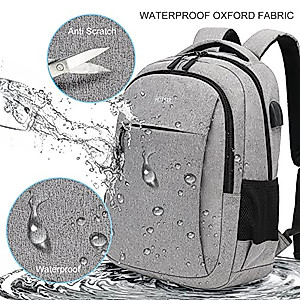Extra Large Travel Laptop Backpack, Fit for 16 Inch Laptop with USB Charging Port, Headphone Port, 37L Waterproof Overnight Notebook Computer Backpack, Work Business College School Daybag (Grey)
