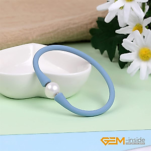 GEM-Inside Big 11mm Real Pearl Bridesmaid Blue Mood Stackable Silicone Rubber Stretch Freshwater Cultured Pearl Jewelry Bracelets for women 7"