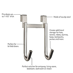 Spectrum Diversified Orion Door Double Hook for Bedroom, Bathroom, or Entryway Storage, Satin Nickel