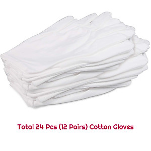 anezus 12 Pairs Cotton Gloves for Dry Hands, White Cotton Gloves Cloth Serving Gloves for Eczema Moisturizing Dry Hands Jewelry Silver Archival Costume Inspection, Medium Size