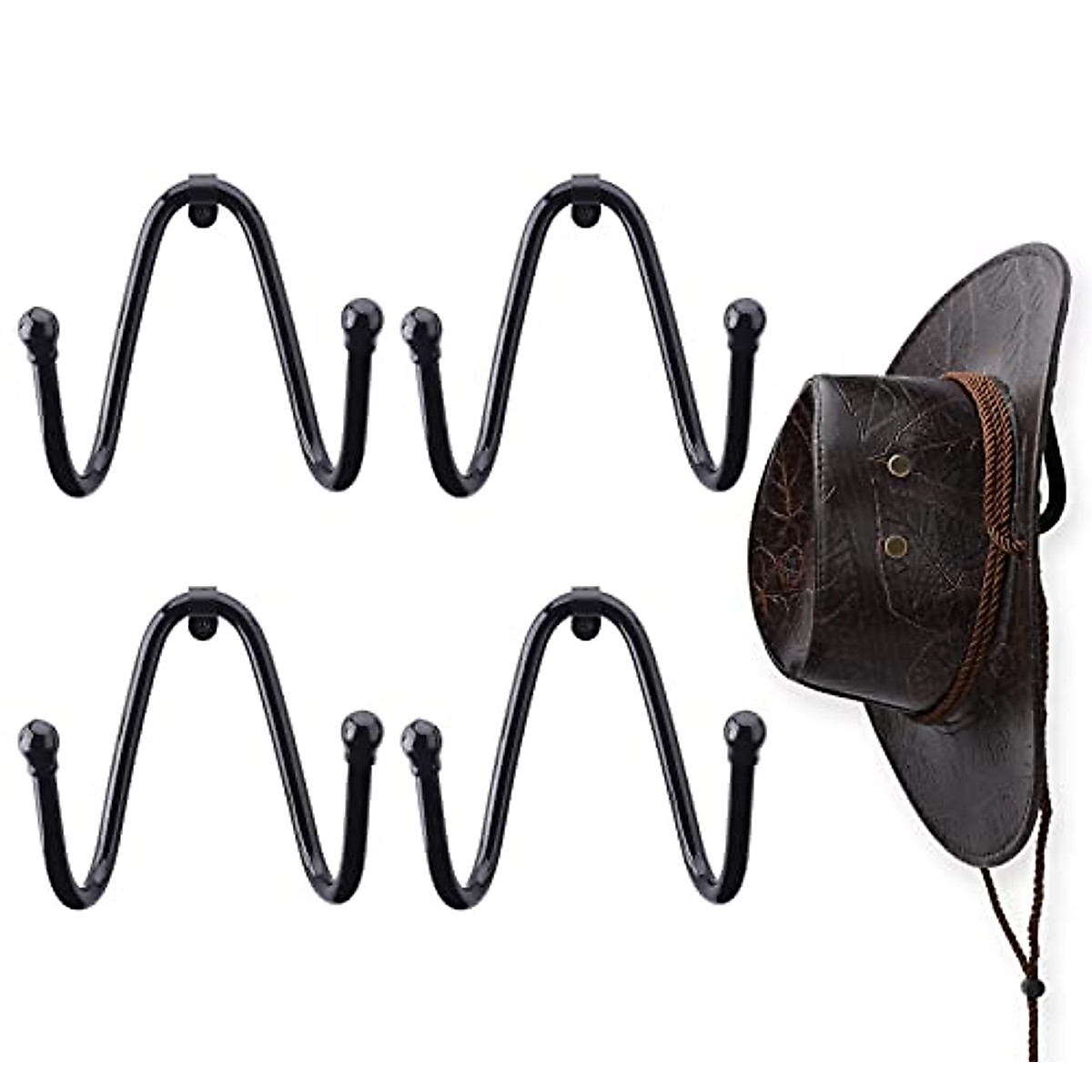 LEKUSHA 4 Pcs Cowboy Hat Rack Wall Mount Cowboy Hat Organizer Fedora Hat Hanger Straw Hat Holder Storage