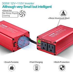 BYGD 300W Power Inverter DC 12V to 110V AC with 2 Charger Outlets and Dual 2.4A USB Ports Car Converter Adapter