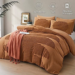 BEDAZZLED 5 Pieces King Duvet Cover Set, Boho Bedding Sets for Modern Home, Tufted and Super Soft Comforter Covers, Pumpkin