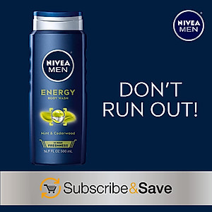 Nivea Men Energy Body Wash with Mint Extract, Cedarwood and Mint Body Wash for Men, 3 Pack of 16.9 Fl Oz Bottles