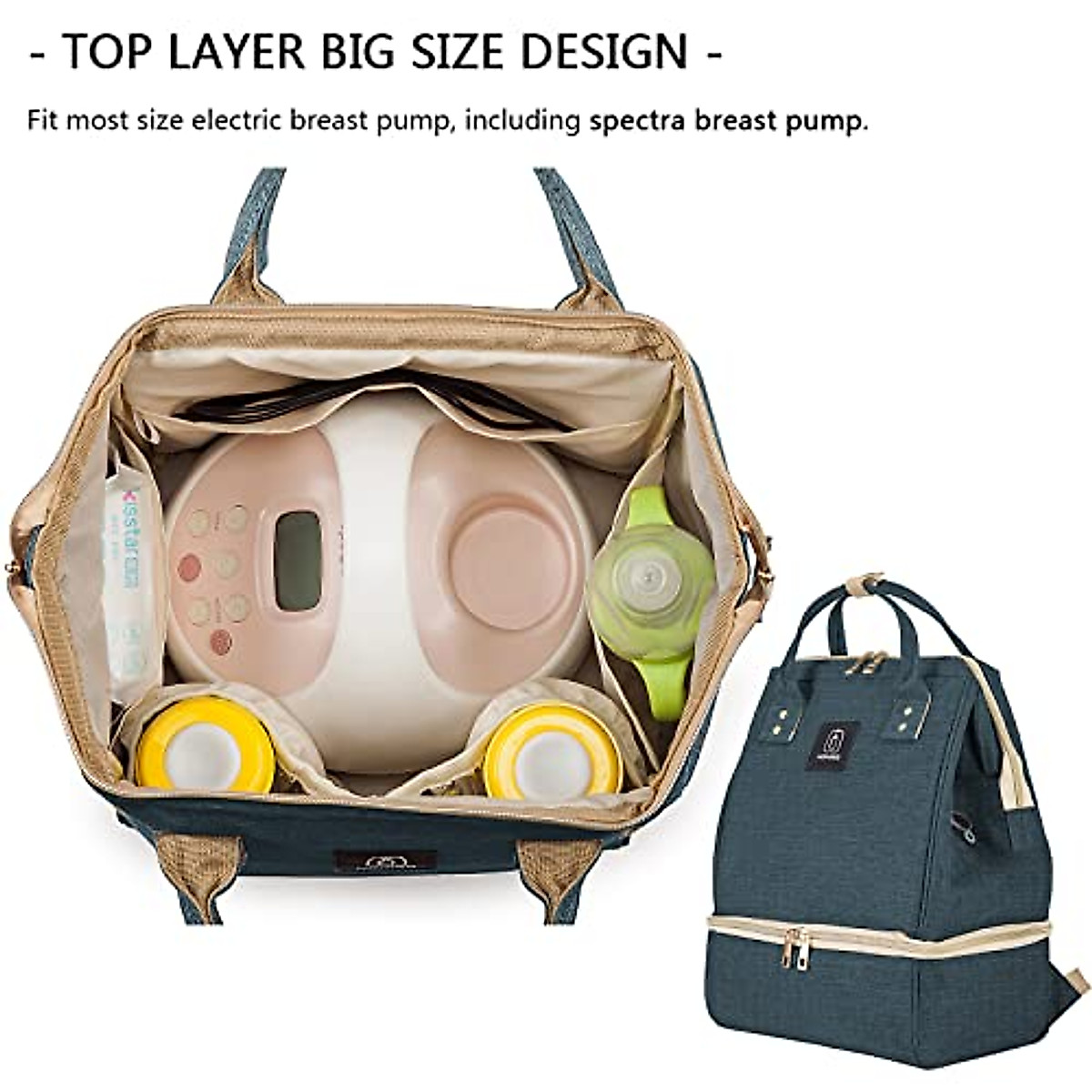 Breast Pump Backpack - Cooler and Moistureproof Bag Double Layer for Mother Outdoor Working Backpack with USB Charging Port, Large (Blue)