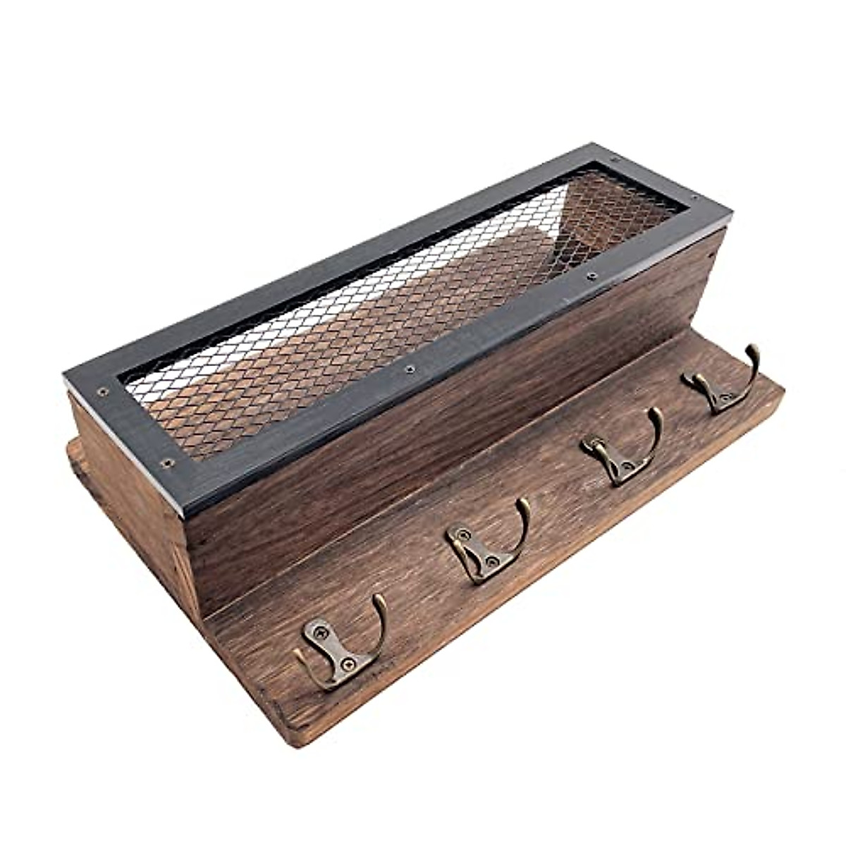 Ismosm Key Holder Mail Organizer Wall Mount Key and Mail Holder Key Rack with 4 Double Key Hooks Rustic Wall Decor for Entryway, Hallway, Kitchen, Living Room, Mudroom, Office (Brown)