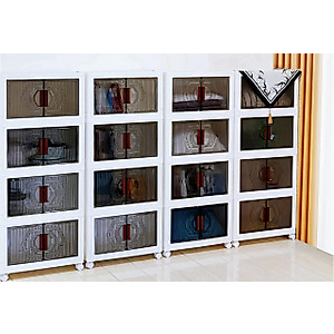 JECCICHY 232QT Stackable Storage Bins with Lids, Foldable Storage Box Open Front, Closet Storage Container for Organizing, Magnetic Large Double Doors, with Wheels