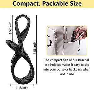 BAREFOOT CARIBOU Hat Clip for Travel, Mouse Ear Holder for Backpack, Bag and Purse, Hands-Free Clip-on Holder Strap for Baseball, Snapback, Ponytail Caps and Mouse Ears(Black)