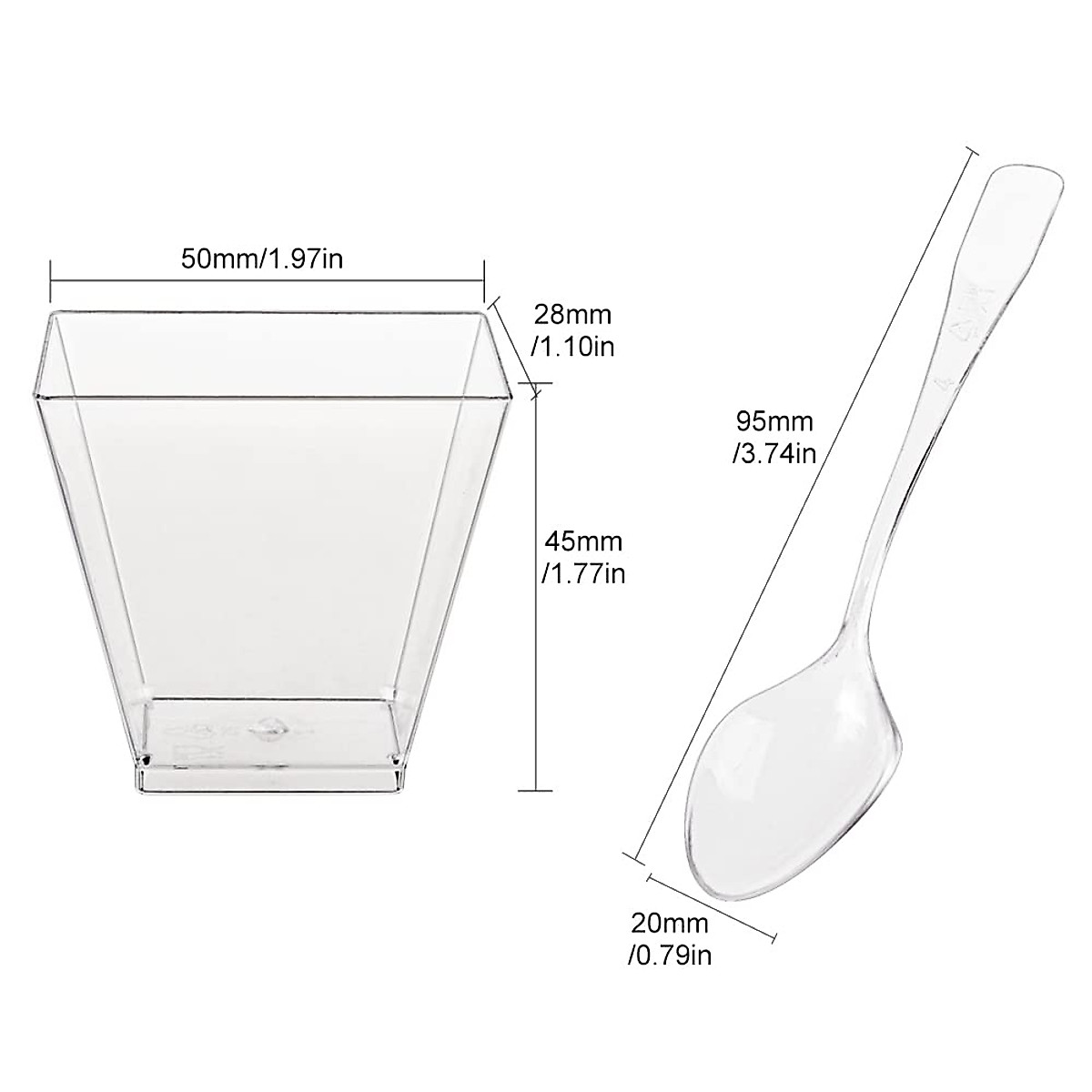 HOUSEEN Dessert Cup, 50pcs Dessert Cups Container 58ml with Spoons, Cake Serving Bowl Mini Appetizer Bowls Clear Parfait Cups for Party Event and Catering