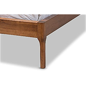 Baxton Studio Aveneil Mid-Century Modern Beige Fabric Upholstered Walnut Finished King Size Platform Bed