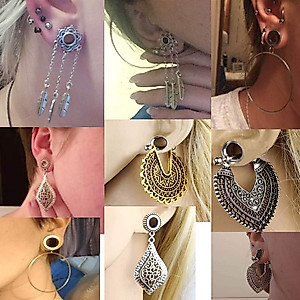 5 Pairs Stainless Steel Ear Tunnels Dangle Gauges For Women Rose Gold Hoop Double Flare Plugs Stretcher 00g Piercing Set (10mm=00g)