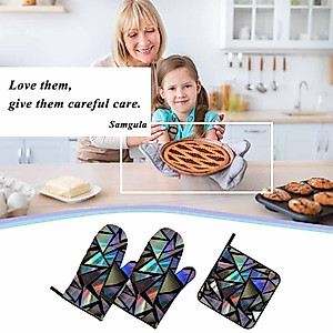 Samgula Iridescent Triangle Oven Mitts and Pot Holders Sets Gradient Stereoscopic Heat Resistant 3pcs for Cooking Baking BBQ
