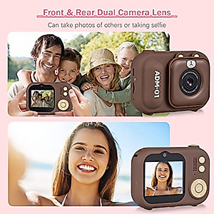 Andoer 1080P Kids Digital Camera Mini Video Camera for Kids 48MP 2.4 Inch IPS Screen Dual Lens Built-in Battery with 32GB Memory Card & Card Reader & Desktop Tripod Birthday for Kids