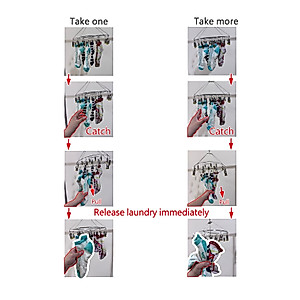 CHERRY GLOBAL Quick Release Arc Stainless Steel Laundry Drying Rack with 12 Clips,Swivel Hook Wind-Proof Clothes Hanger Rack for Sock, Bras, Underwear, Laundry Accessories