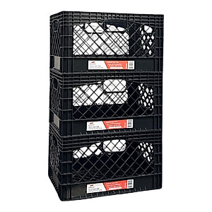 Juggernaut Storage 24 Quart 3 Pack Black Heavy Duty Rectangular Stackable Dairy Milk Crates, 11" Height, 19" Width